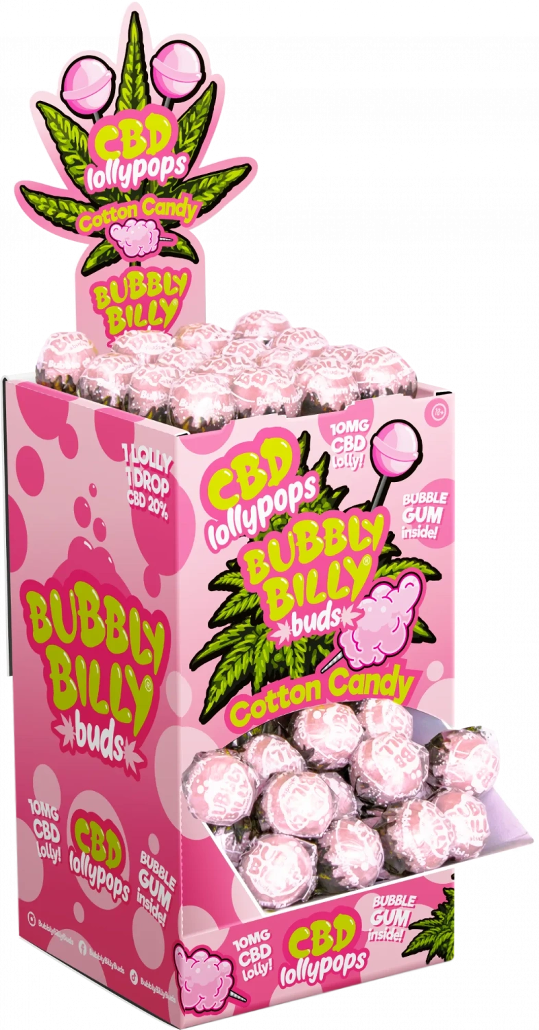 Bubbly Billy Buds 10 mg CBD Cotton Candy Lollies with Bubblegum Inside ...