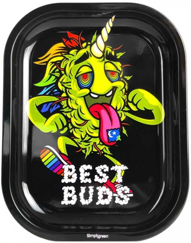 Best Buds LSD Small Metal Rolling Tray with Magnetic Grinder Card