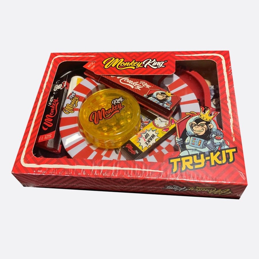 Monkey King Kit d'essai Plateau à rouler avec cendrier, broyeur, papiers, embouts et briquet