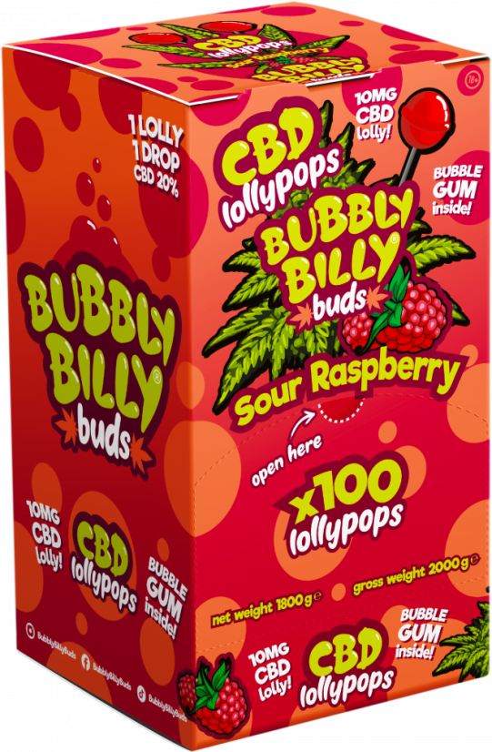 Bubbly Billy Buds 10 mg CBD Sour Raspberry Lollies with Bubblegum ...