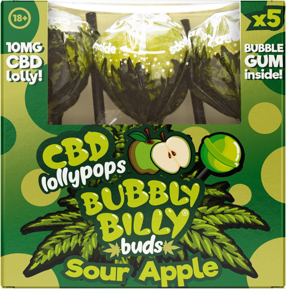 Bubbly Billy Buds 10 mg CBD Sour Apple Lollies com chiclete dentro ...