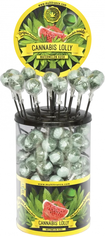 Cannabis Watermelon Kush Lollies – Displaybehållare (100 Lollies), 1800 g