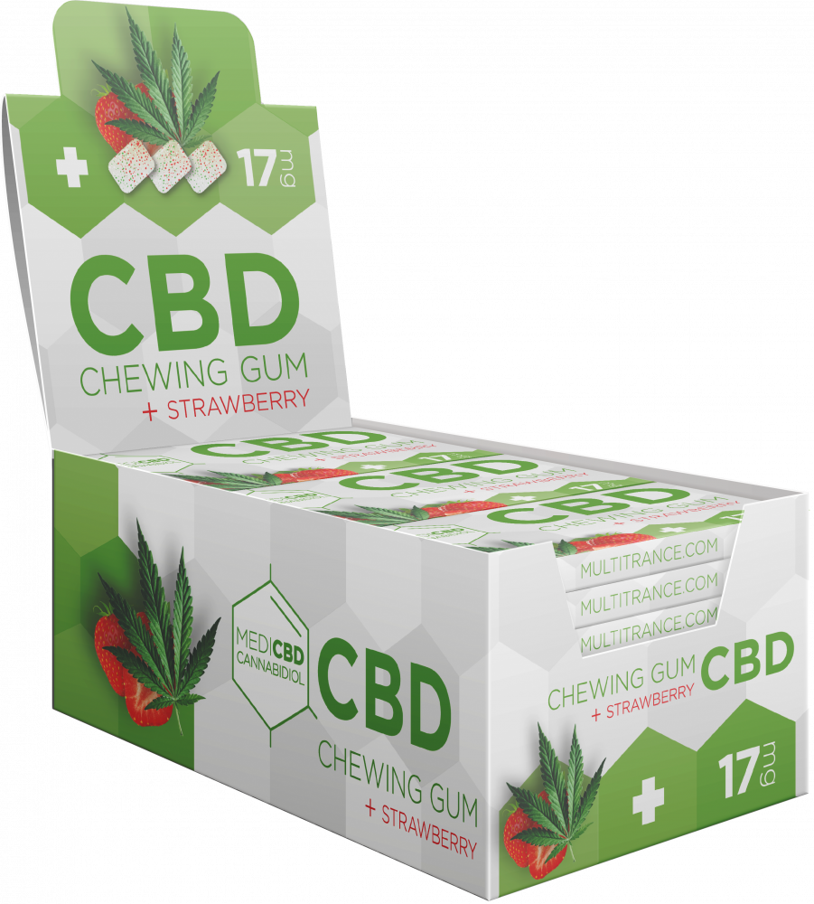 MediCBD Strawberry CBD Chewing Gum (17 mg CBD), 24 boxes in display, 408 g