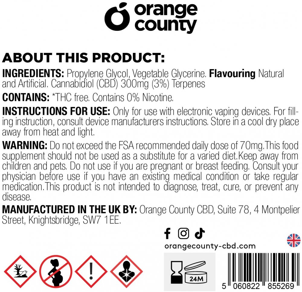 Orange County CBD E-liquide Girl Scout Cookies, CBD 300 mg, 10 ml