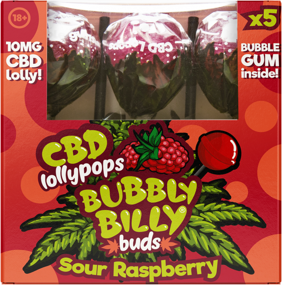 Bubbly Billy Buds 10 mg CBD Sour Raspberry Lollies with Bubblegum ...