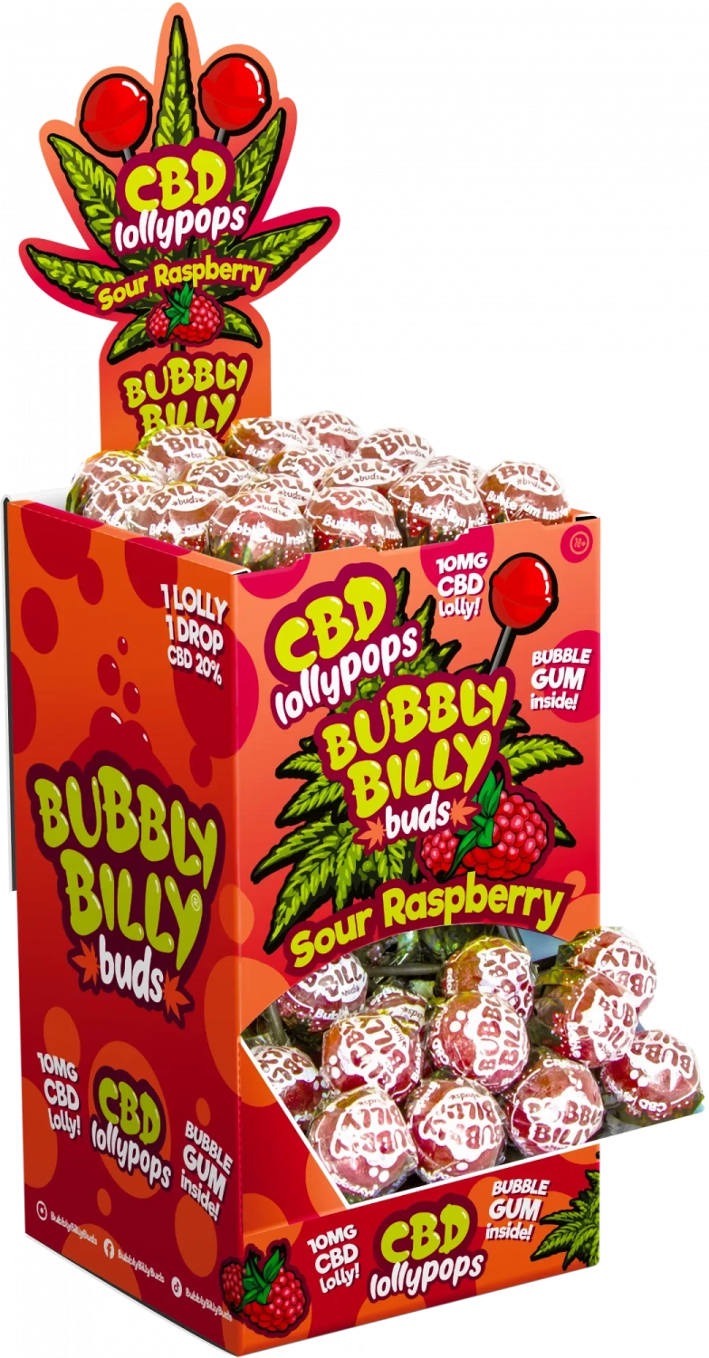 Bubbly Billy Buds 10 mg CBD Sour Raspberry Lollies with Bubblegum ...