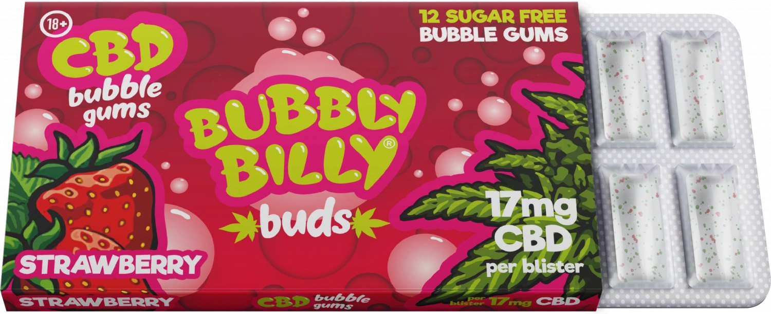Bubbly Billy Buds Strawberry Flavoured Chewing Gum (17 mg CBD), 17 g